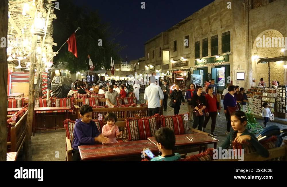 People at Souq Waqif, eastern bazaar in Doha, Qatar Stock Video Footage ...
