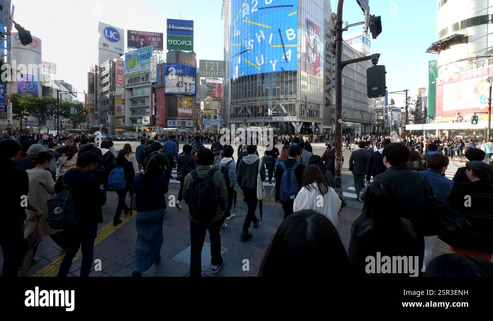 gimbal steadicam clip walking across shibuya crossing in tokyo Stock ...