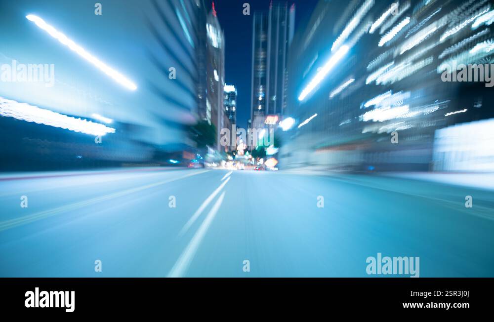 8K Driving Hyperlapse Front View VJ Loop Los Angeles Downtown Stock ...