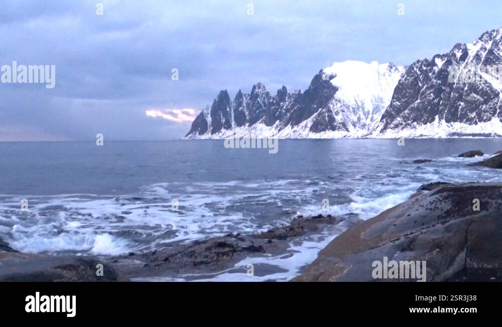 Sunset over the Okshornan mountain range at the island of Senja Stock ...