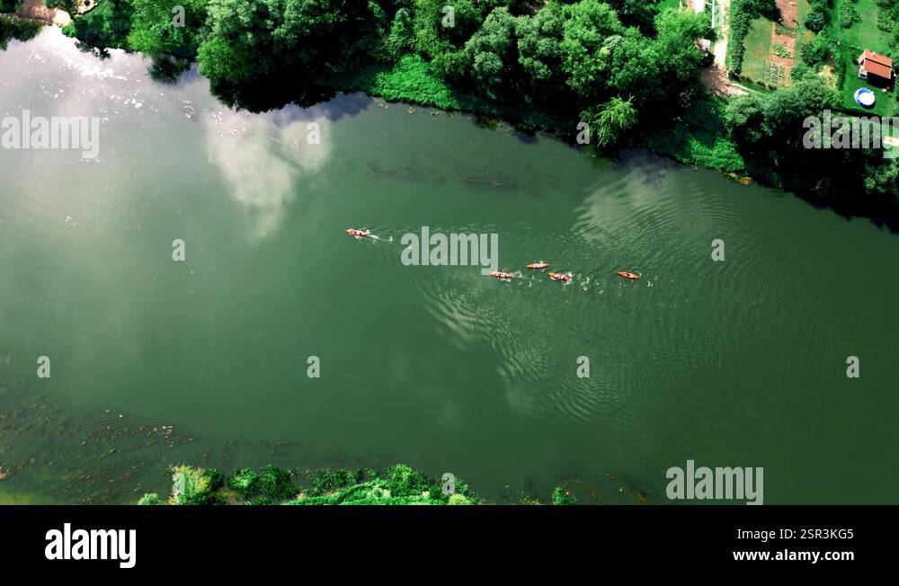 Group of Canoes in the River, Aerial View Stock Video Footage - Alamy