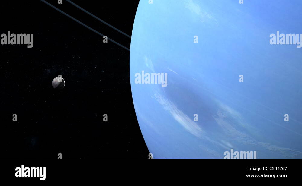 Neptune planet and her rings in the outer space with Triton moon Stock ...