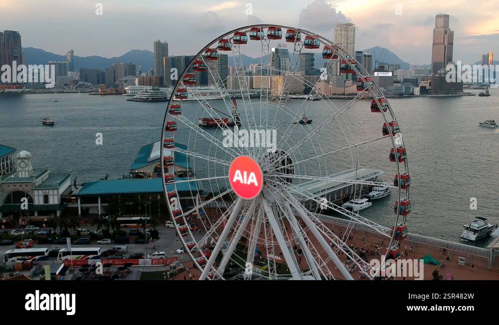 Aerial of the Hong Kong observation wheel, Hong Kong, China Stock Video ...