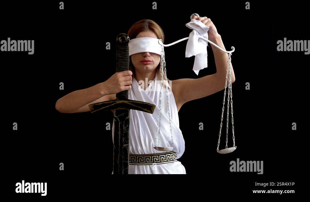Greek goddess of justice Themis with sword and scales on black background Stock Video Footage ...