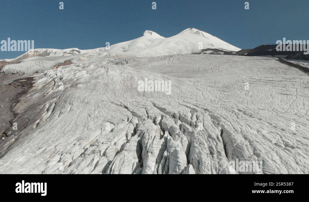 Arial view glaciers on the sleeping Elbrus volcano. Vertical camera ...