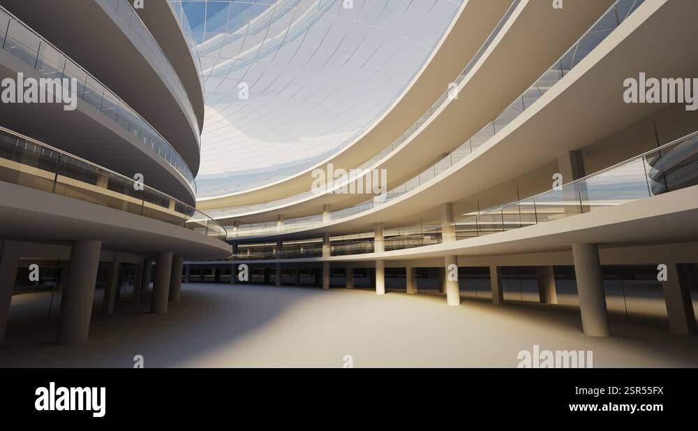 Endless Atrium. Modern architecture shopping mall seamless loop 60 fps ...