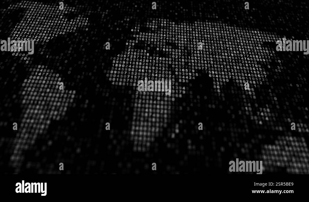 World map of big data digital code seamless loop animation 4k 4096x2304 ...