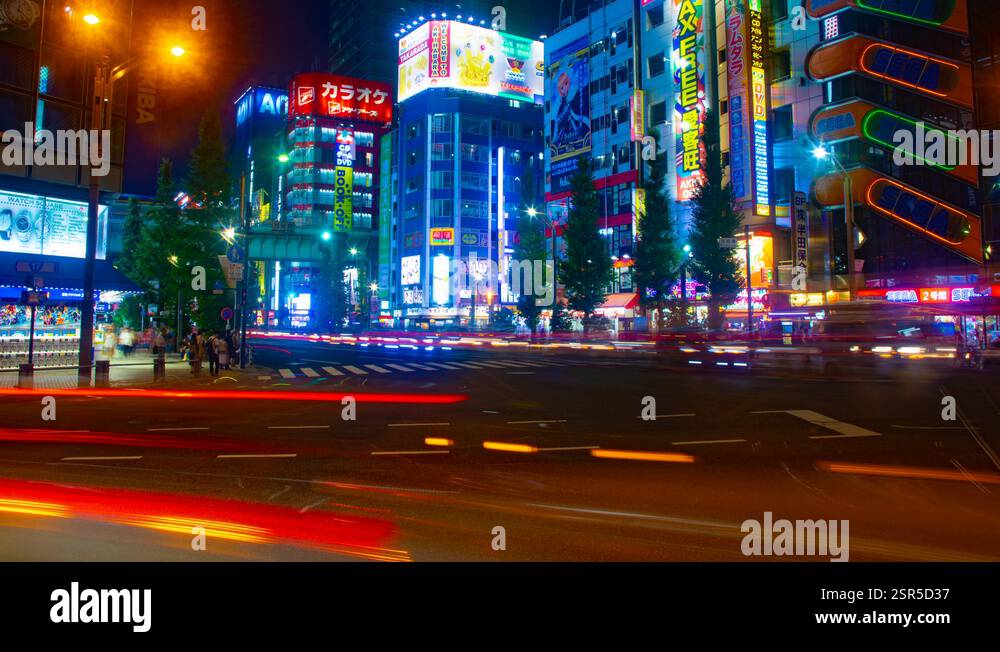 Night time lapse at neon town in Akihabara tilt up Stock Video Footage ...