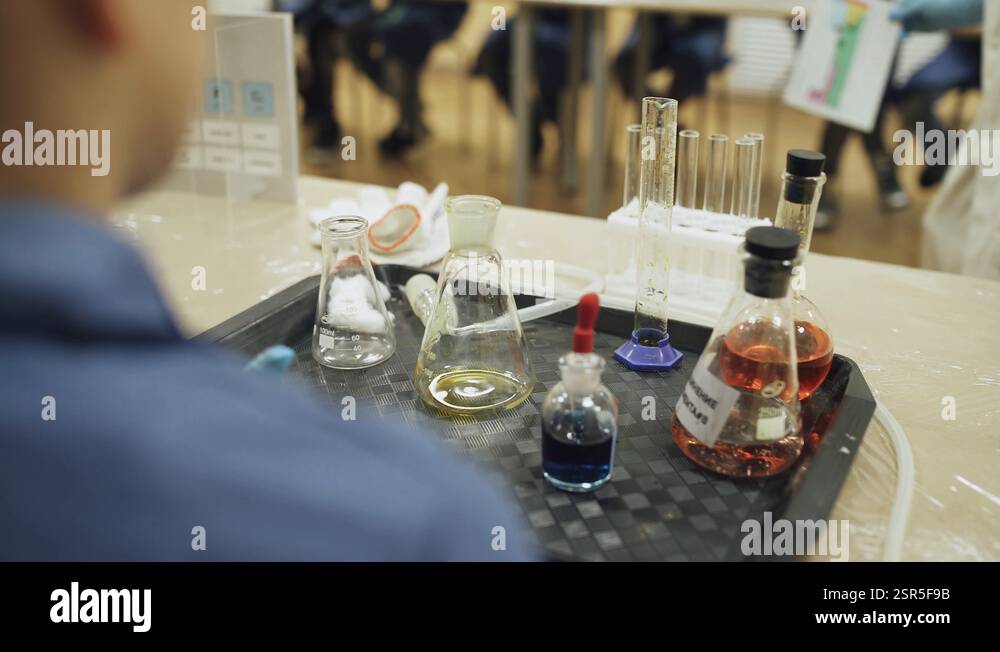 Laboratory, view of laboratory equipment, test tubes and glass flask ...