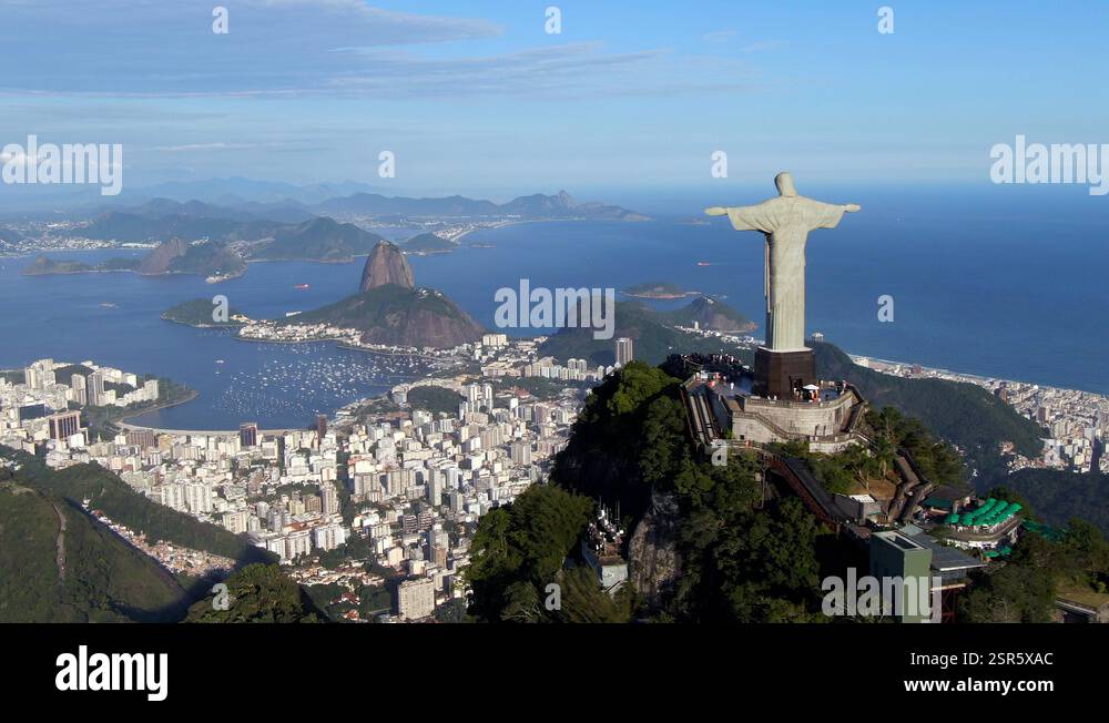Rio de Janeiro, Brazil, Aerial View of Christ the Redeemer Statue and ...