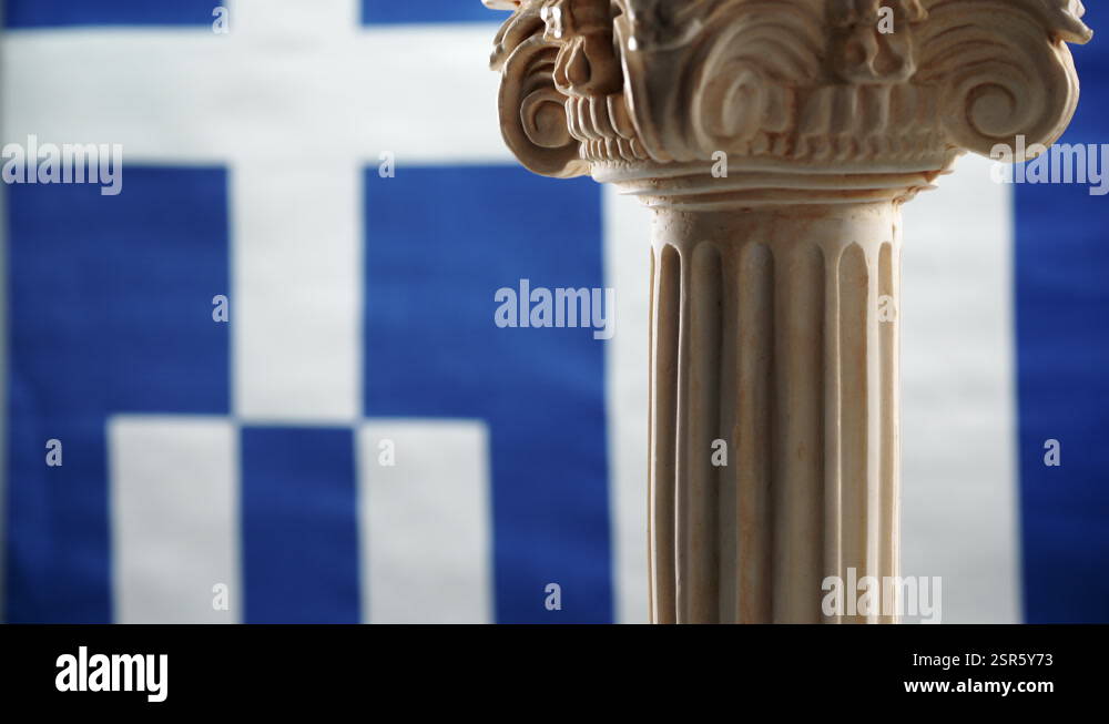 Ancient column on greek flag background Stock Video Footage - Alamy