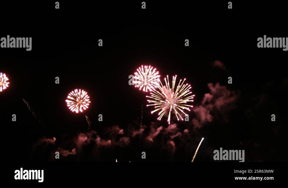 Fireworks display celebration, Colorful New Year Firework 4K Stock ...
