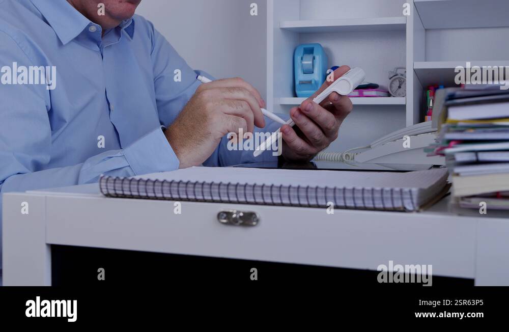 Businessman Working in Office Make Accounting Calculation Using Adding ...