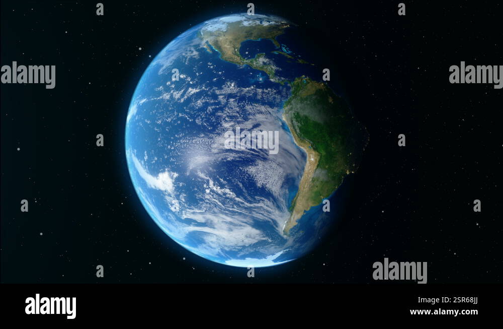 3D Animation Earth rotates around its axis. World Globe surrounded by ...