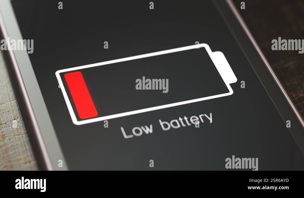 "Generic smartphone with flashing low battery symbol. The battery is ...