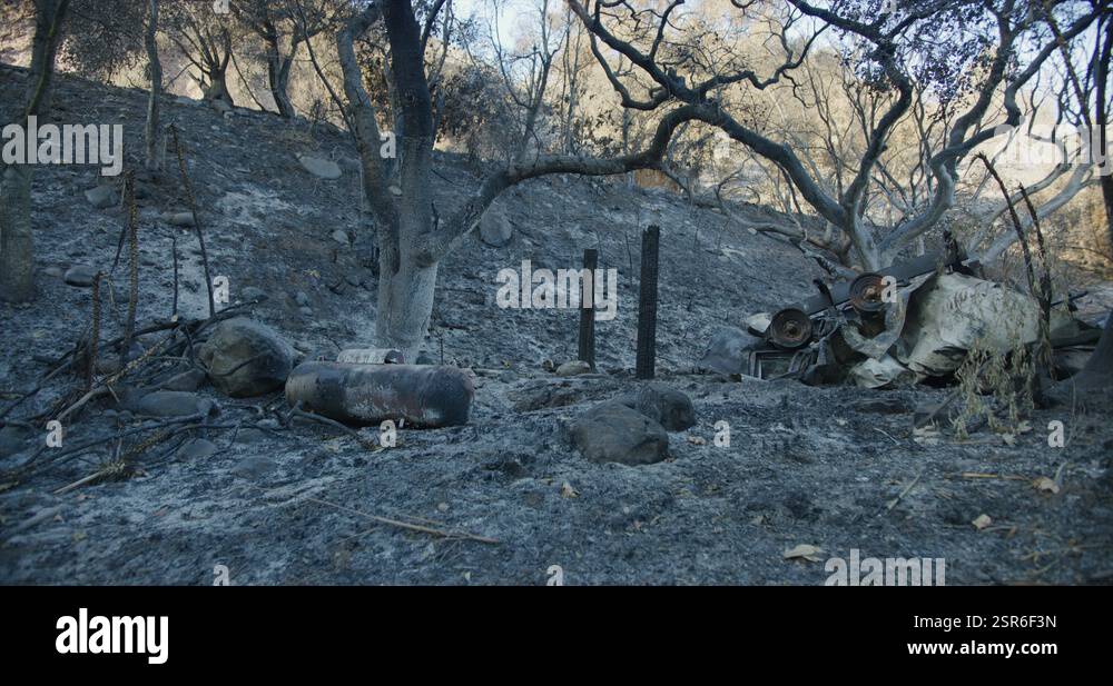 Gimbal shot of fire damage caused by Thomas Fire in Montecito hills Dec ...