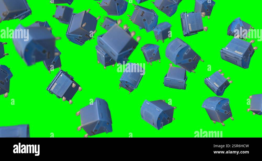 blue garbage cans falling Stock Video Footage - Alamy