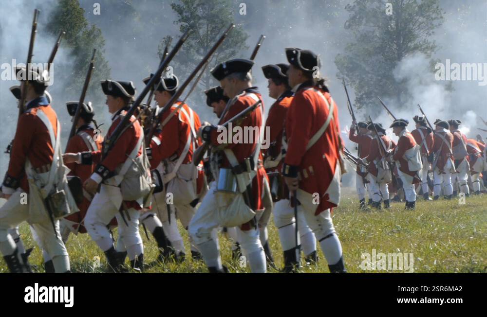 Rev War British Army Redcoats FIRE in formation on battlefield with ...