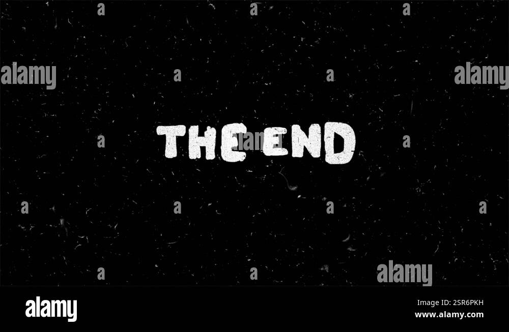 The end white text on black with noise seamless loop animation Stock ...