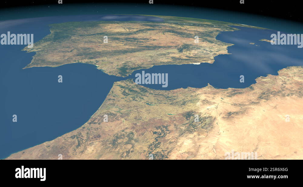 Strait of Gibraltar in planet earth, aerial view from outer space Stock ...