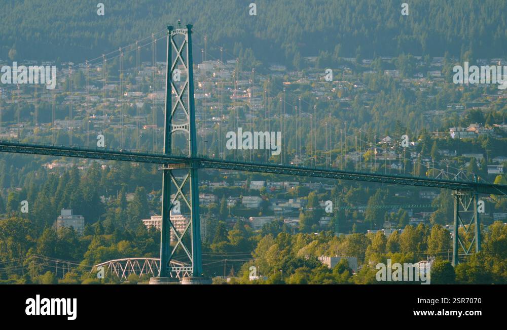 Lions Gate Bridge Vancouver Golden Hours Close Up Stock Video Footage ...