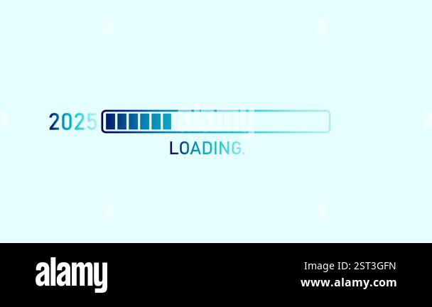 Year changing from 2025 to 2026 4k animation. Blue color loading bar ...
