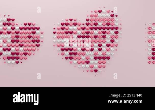 A seamless looping animation of a scrolling text made of tiny hearts ...