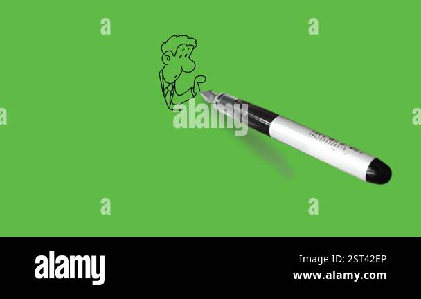 draw young man stand slightly bend from knee forward read files hold in ...