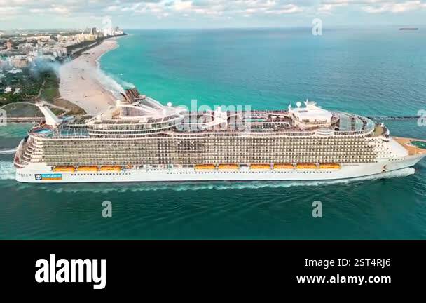 January 10, 2025 - Miami Beach, Florida: Aerial view Cruise ship Allure ...