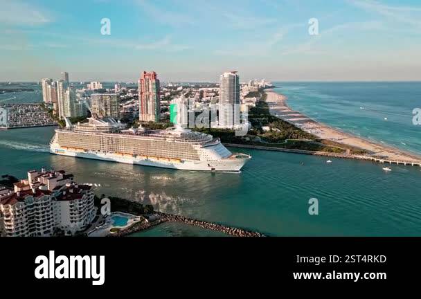 January 10, 2025 - Miami Beach, Florida: Aerial view Cruise ship Allure ...