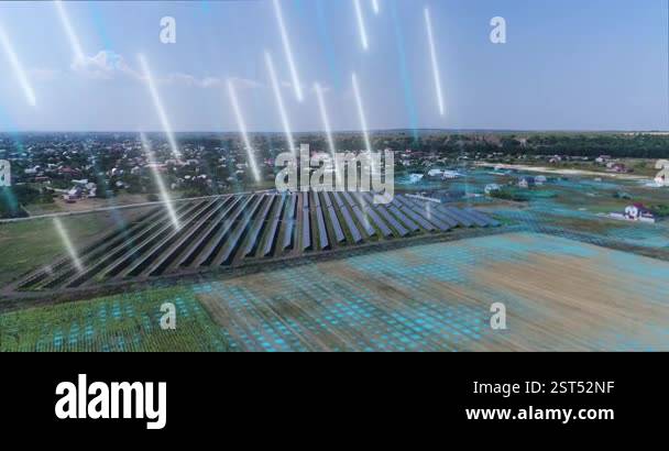 A large solar power plant produces solar energy. A huge field with ...