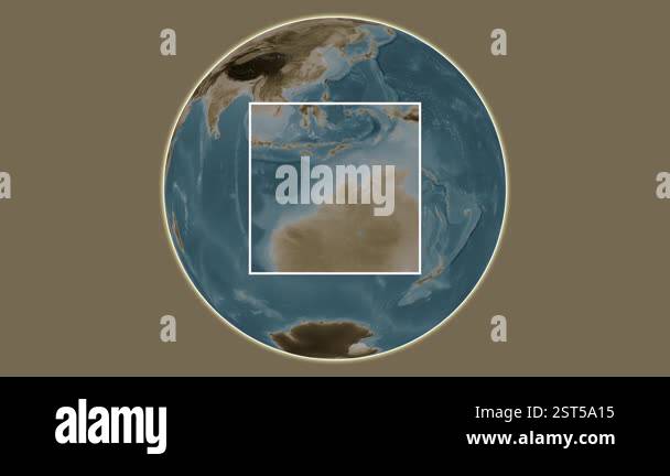 Augustus Island. Presentation of the location on a sepia colored ...