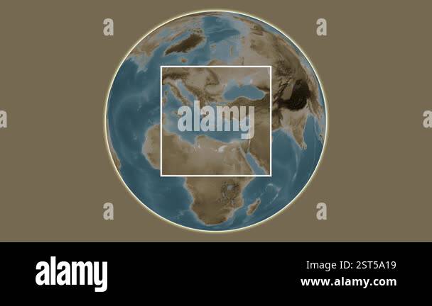 Anafi Island. Presentation of the location on a sepia colored elevation ...