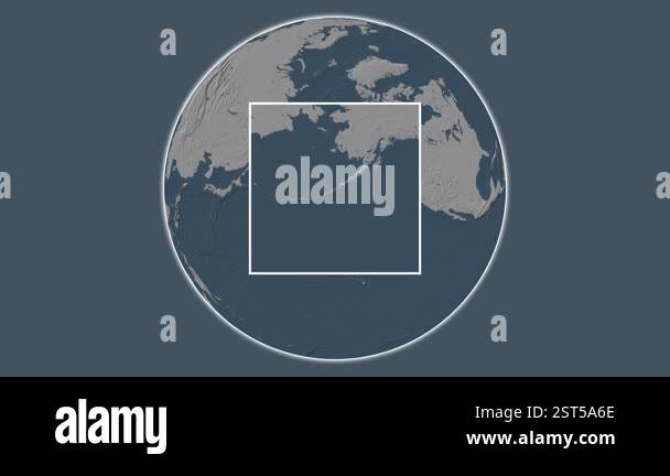 Akutan Island. Presentation of the location on a steel colored ...