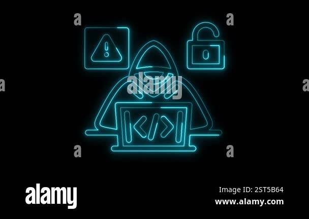 Glowing neon Computer hacker with laptop icon animation, Minimalist ...