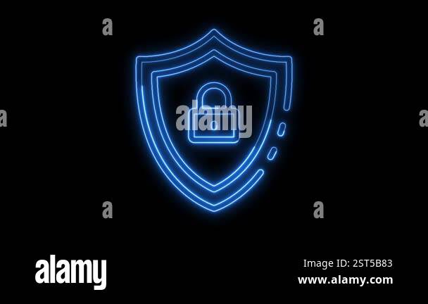 Neon line lock icon animation concept, security privacy password ...