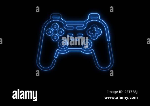 Neon Animation video game controller sign on black background, Game ...