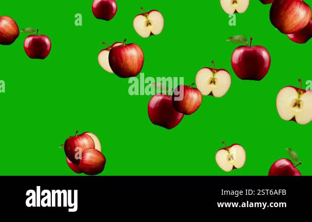Falling apples motion graphics with green screen background Stock Video ...