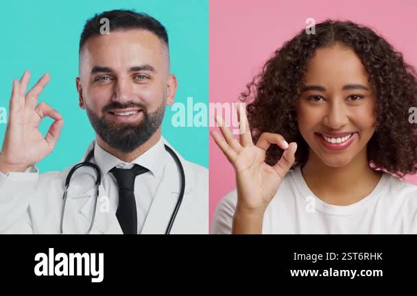 Two healthcare practitioners, a man and a woman, express affirming ...