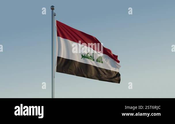Iraq Baghdad Flag loop Cinematic Realistic Waving Blue Sky Stock Video ...