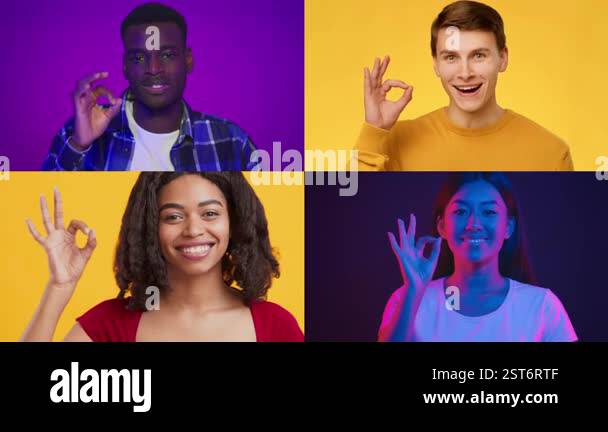 Four individuals of different backgrounds each making the okay gesture ...