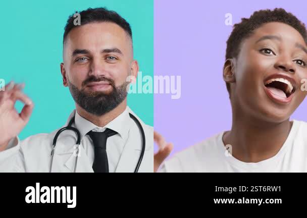 In a vibrant collage, healthcare professionals of different backgrounds ...