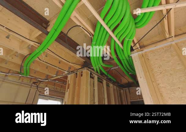 Air condition duct is being installed in a modern construction site ...