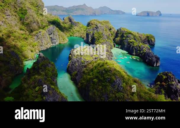 Big lagoon: aerial view of beautiful lagoons and limestone cliffs in ...