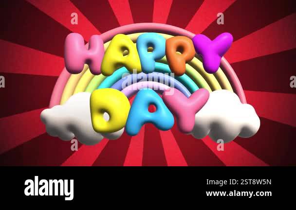 Happy Day inflated 3d text animation with red vintage background. High ...
