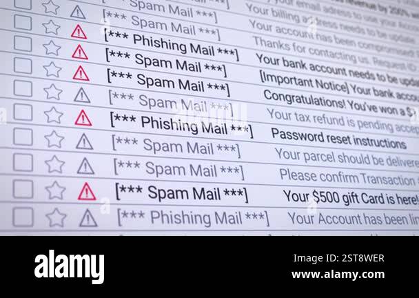 Video animation of a scrolling list in the internet browser with detected phishing and spam ...