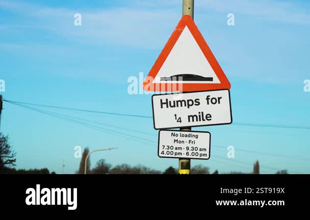 Road safety indicator showing humps ahead for vehicle speed reduction ...