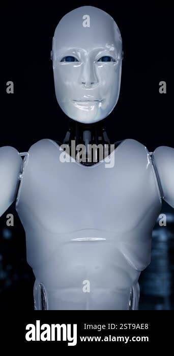 AI hominoid robot holding virtual hologram screen showing concept of ...