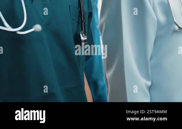 Confident and professional team of medical staff stand in line together ...