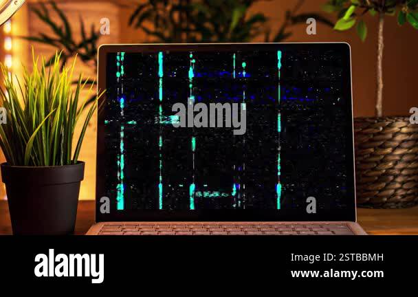 green screen old retro digital Laptop monitor with RGB glitch animation ...